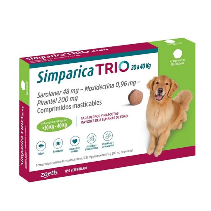SIMPARICA TRIO 20 A 40 KG, 3 COMPRIMIDOS - Pets furry